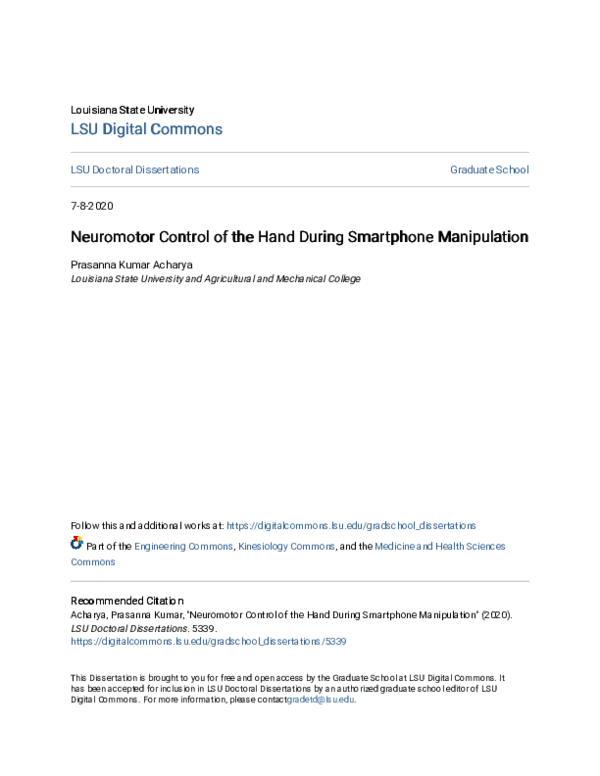 (PDF) Neuromotor Control of the Hand During Smartphone Manipulation