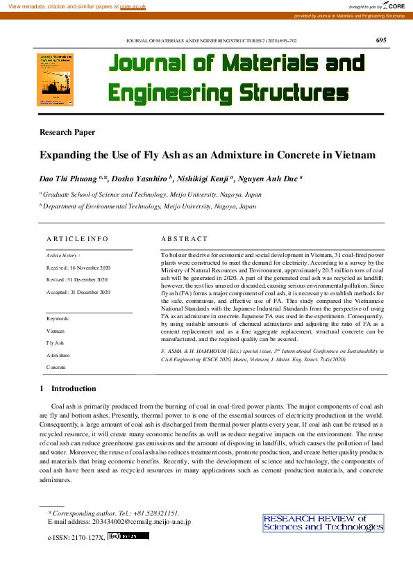(PDF) Expanding the Use of Fly Ash as an Admixture in Concrete in Vietnam
