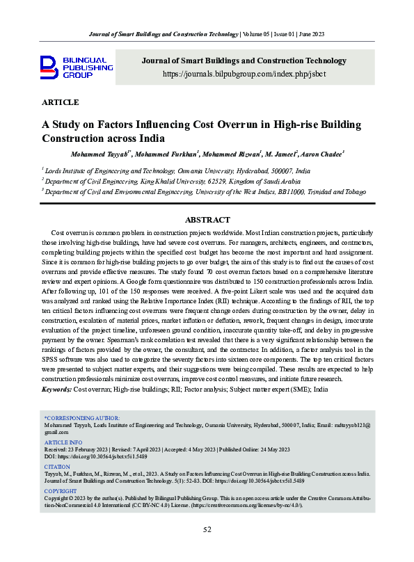 (PDF) A Study on Factors Influencing Cost Overrun in High-rise Building ...