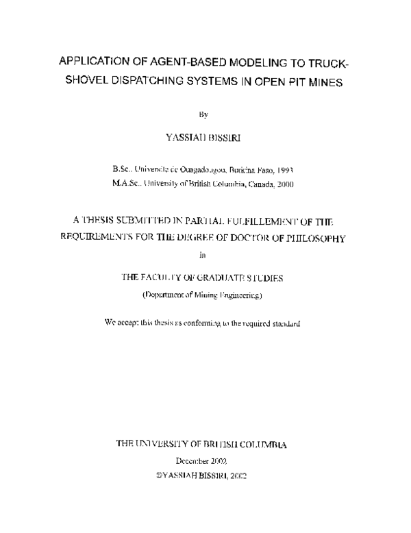 Pdf Application Of Agent Based Modeling To Truck Shovel Dispatching Systems In Open Pit Mines