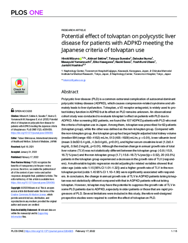 (PDF) Potential effect of tolvaptan on polycystic liver disease for ...