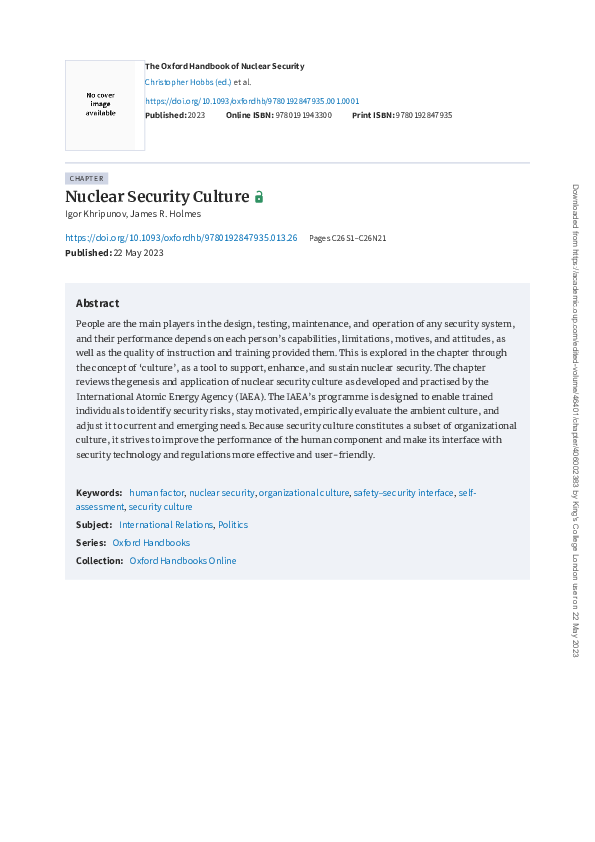 Pdf Nuclear Security Culture