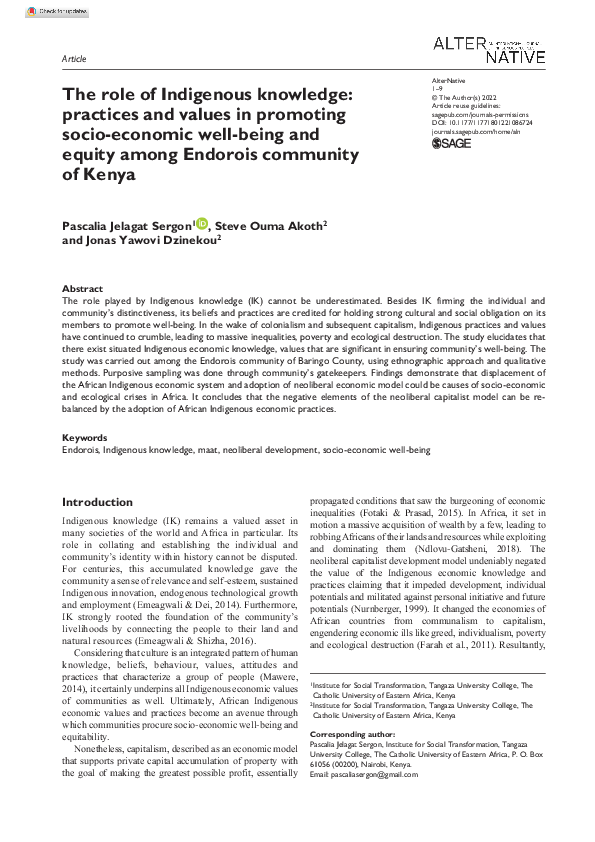(PDF) The role of Indigenous knowledge: practices and values in ...