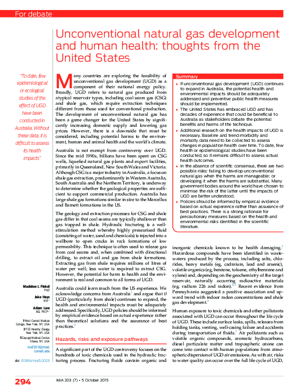 (PDF) Unconventional natural gas development and human health: thoughts ...