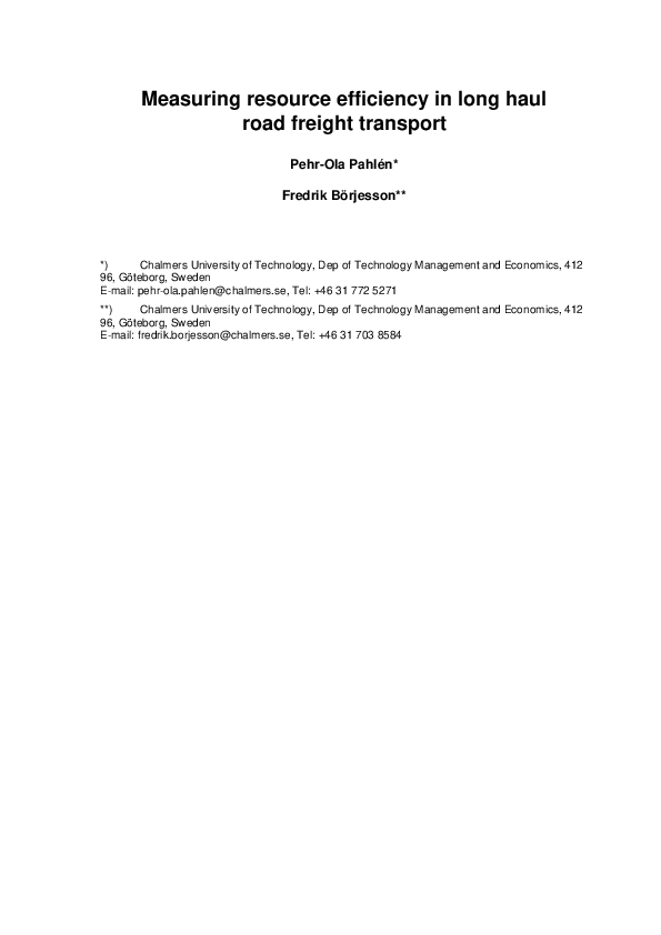 (PDF) Measuring resource efficiency in long haul road freight transport
