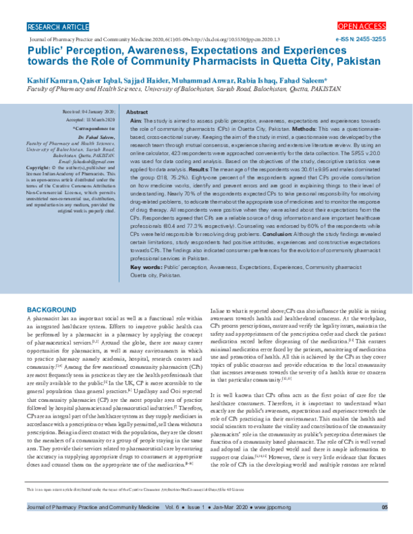 (PDF) Public’ Perception, Awareness, Expectations and Experiences towards the Role of Community ...