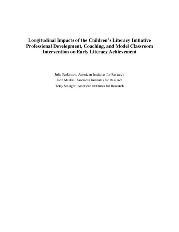 (PDF) Longitudinal Impacts of the Children's Literacy Initiative ...