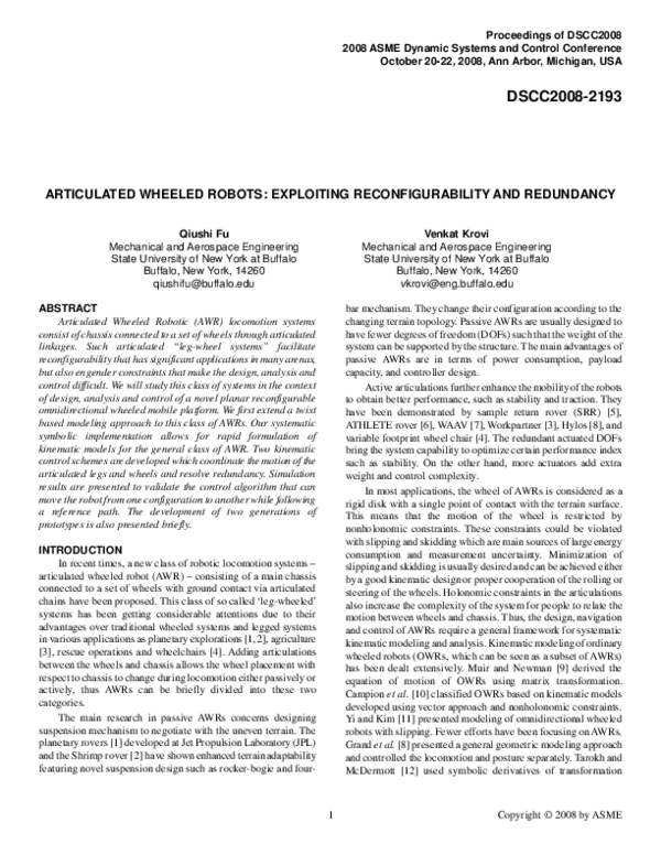 (PDF) Articulated Wheeled Robots: Exploiting Reconfigurability and Redundancy