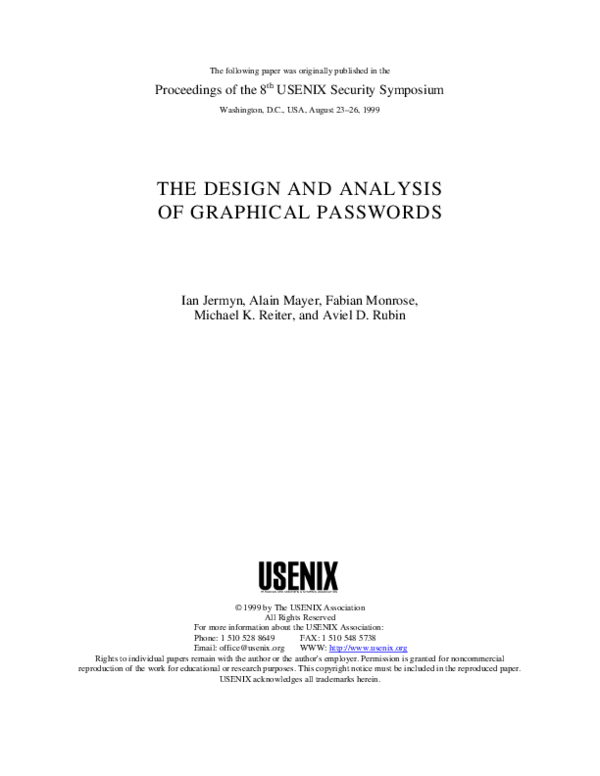 (PDF) The design and analysis of graphical passwords
