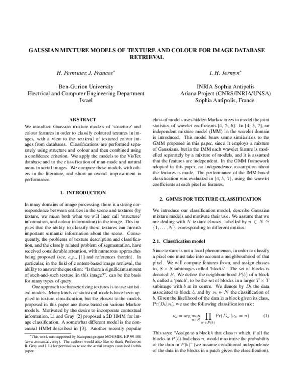 (PDF) Gaussian mixture models of texture and colour for image database retrieval