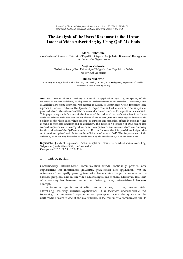 (PDF) The Analysis of the Users' Response to the Linear Internet Video ...