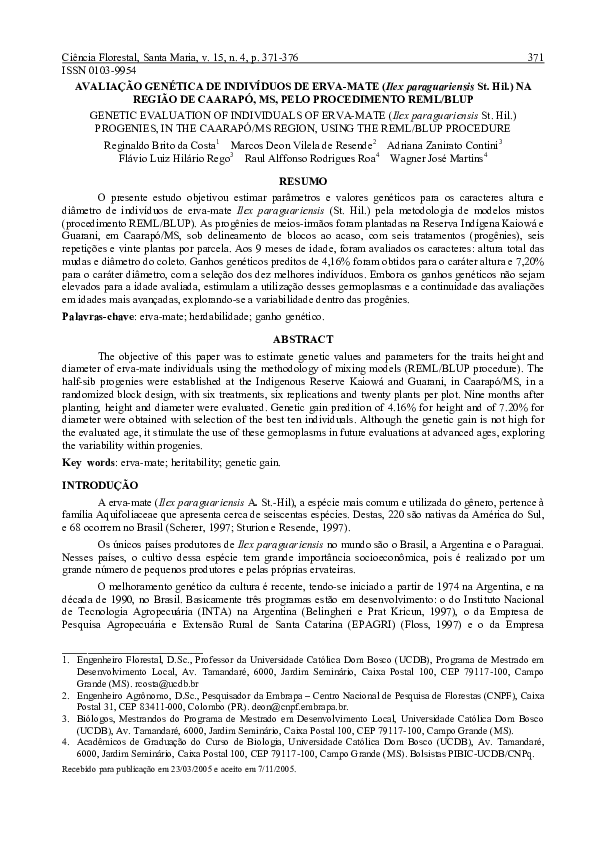 (PDF) Avaliação genética de indivíduos de erva-mate (Ilex ...