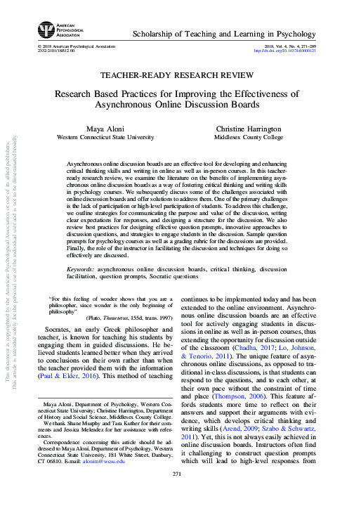 Pdf Research Based Practices For Improving The Effectiveness Of Asynchronous Online Discussion