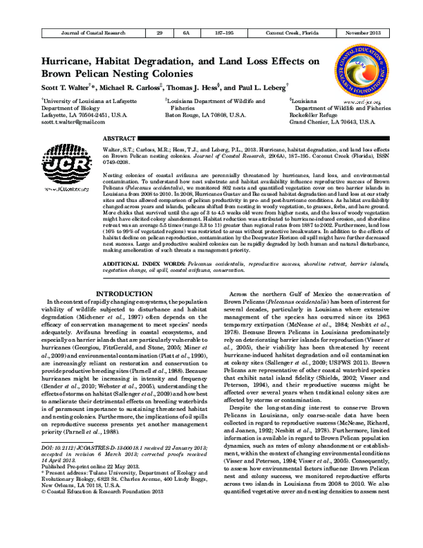 (PDF) Hurricane, Habitat Degradation, and Land Loss Effects on Brown ...