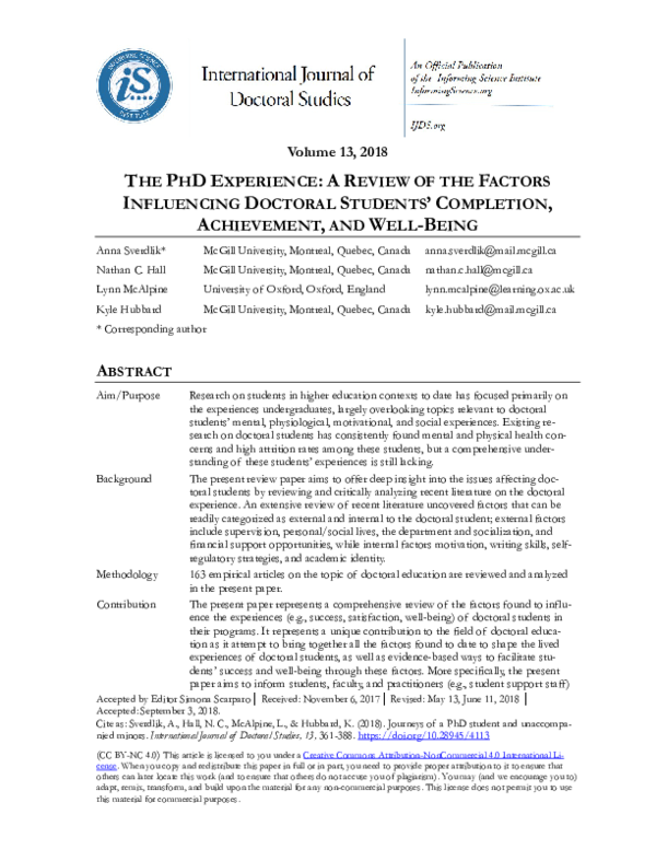 (PDF) The PhD Experience: A Review of the Factors Influencing Doctoral ...