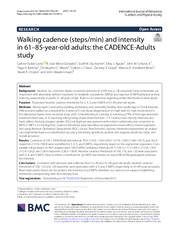 (PDF) Walking cadence (steps/min) and intensity in 61–85-year-old ...