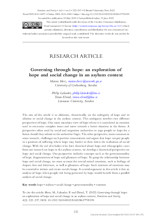 (PDF) Governing through hope: an exploration of hope and social change ...