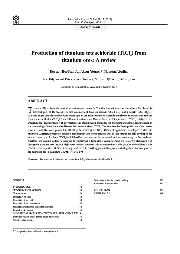 (PDF) Production of titanium tetrachloride (TiCl4) from titanium ores ...