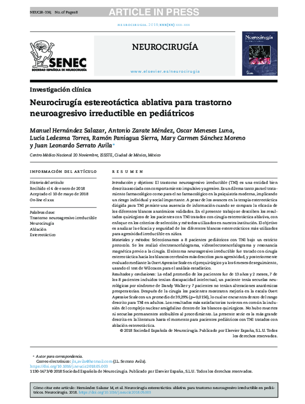 (PDF) Neurocirugía estereotáctica ablativa para trastorno neuroagresivo ...