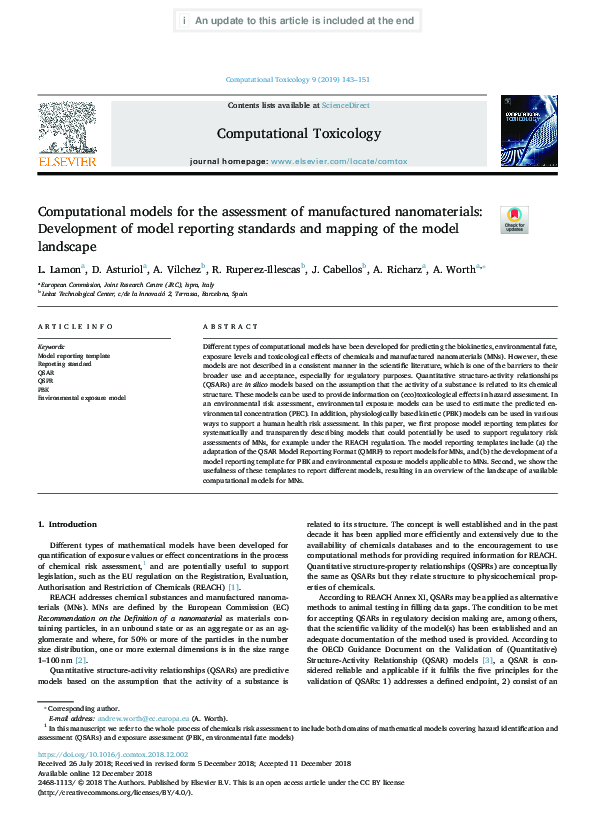 (PDF) Computational models for the assessment of manufactured nanomaterials: Development of ...