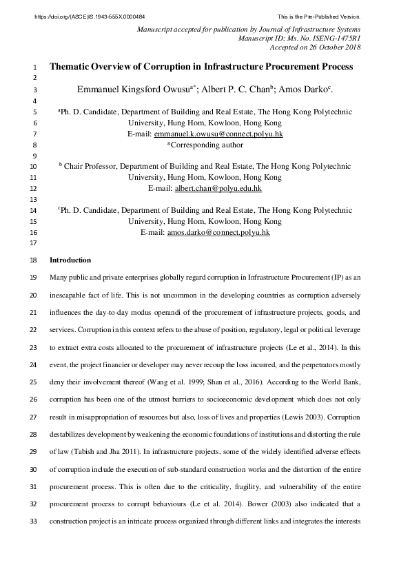 (PDF) Thematic Overview of Corruption in Infrastructure Procurement ...