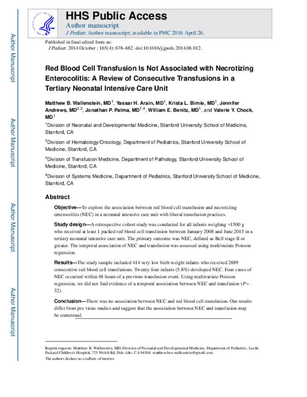 (PDF) Red Blood Cell Transfusion Is Not Associated with Necrotizing ...