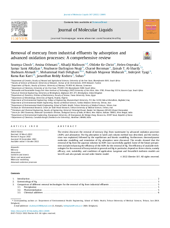 (PDF) Removal of mercury from industrial effluents by adsorption and ...