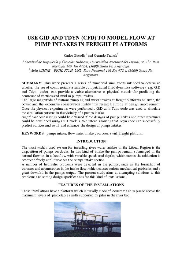 (PDF) Use Gid and Tdyn (CFD) to Model Flow at Pump Intakes in Freight Platforms | Gerardo Franck ...