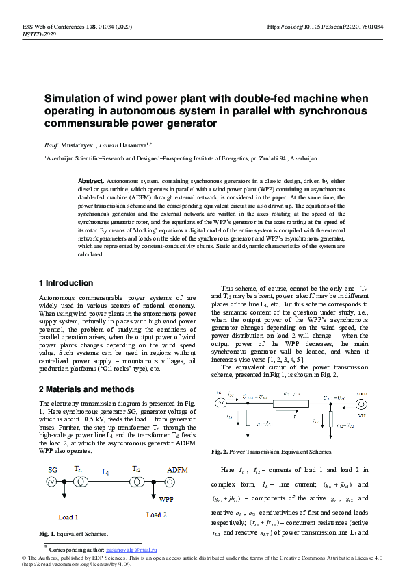 (PDF) Simulation of wind power plant with double-fed machine when operating in autonomous system ...
