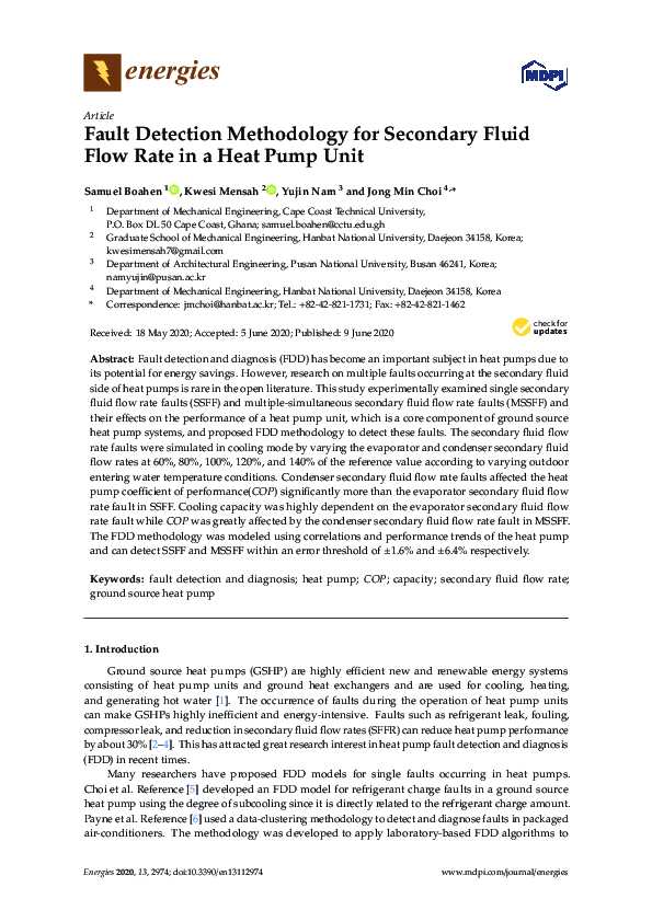 (PDF) FDD Methodology for Secondary Fluid Flow Rate Faults in Heat Pumps