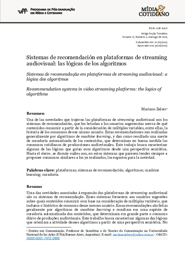 (PDF) Sistemas de recomendación en plataformas de streaming audiovisual ...