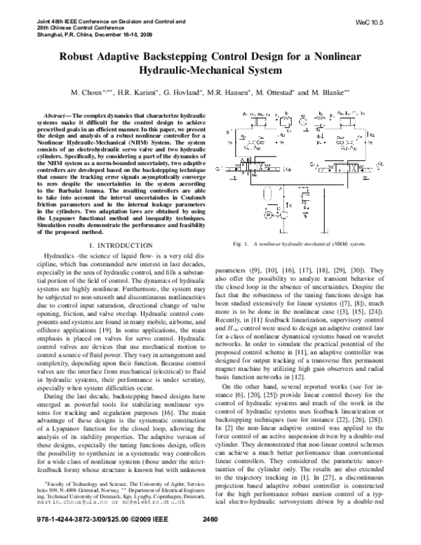 (PDF) Robust adaptive backstepping control design for a Nonlinear Hydraulic-Mechanical System