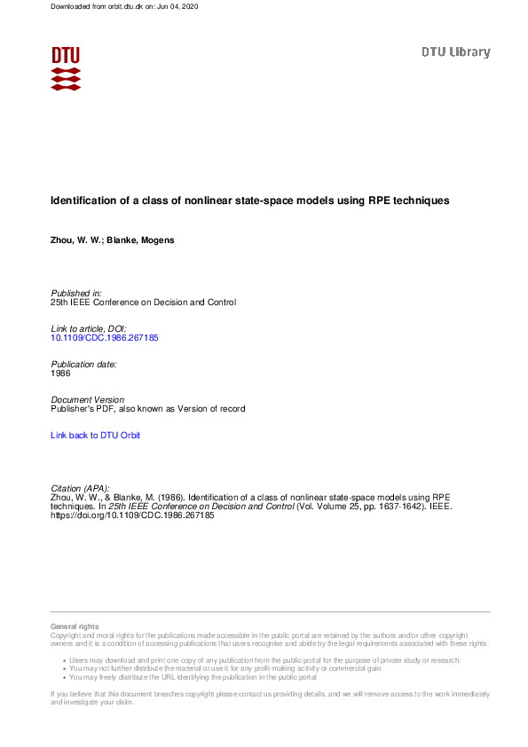 Identification of a class of nonlinear state-space models using RPE techniques