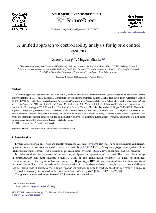 (PDF) A unified approach to controllability analysis for hybrid control ...