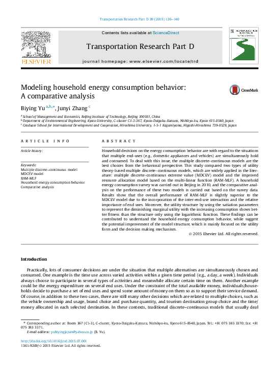 (PDF) Modeling household energy consumption behavior: A comparative ...