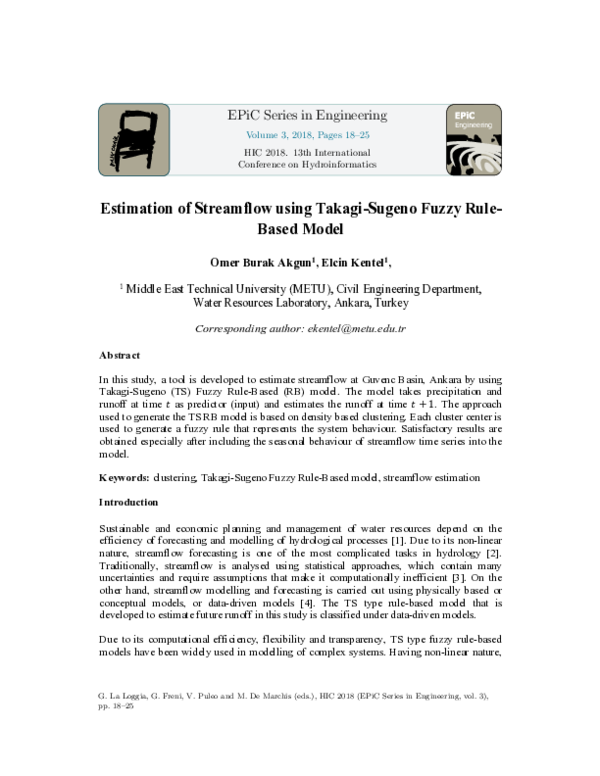 Pdf Streamflow Estimation With Takagi Sugeno Fuzzy Model