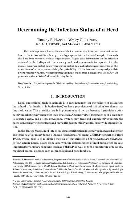 (PDF) Determining the infection status of a herd