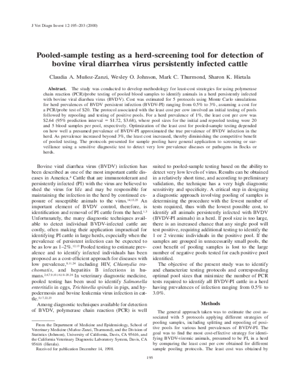 (PDF) Pooled-Sample Testing as a Herd-Screening Tool for Detection of ...