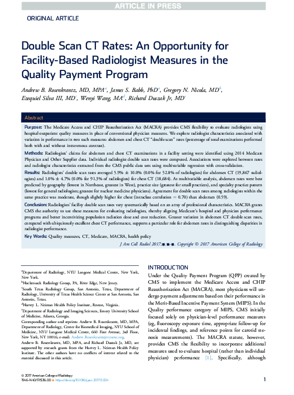 (PDF) Double Scan CT Rates: An Opportunity for Facility-Based ...