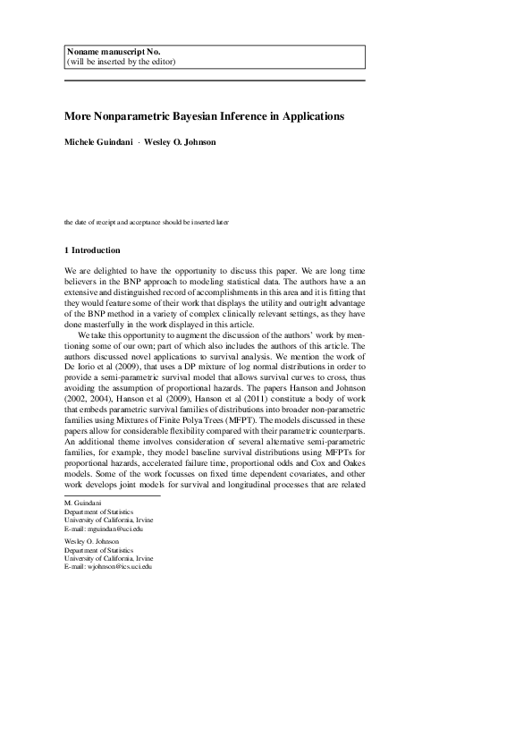 (PDF) More nonparametric Bayesian inference in applications