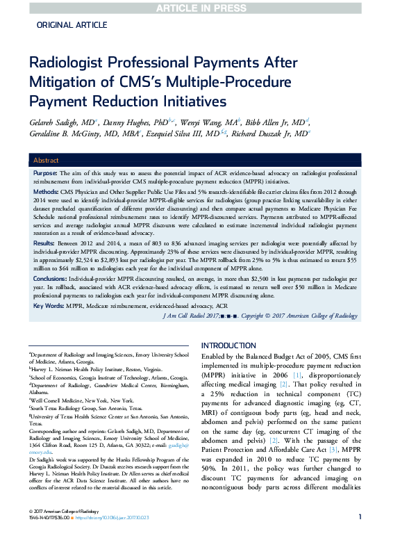 (PDF) Radiologist Professional Payments After Mitigation of CMS's ...