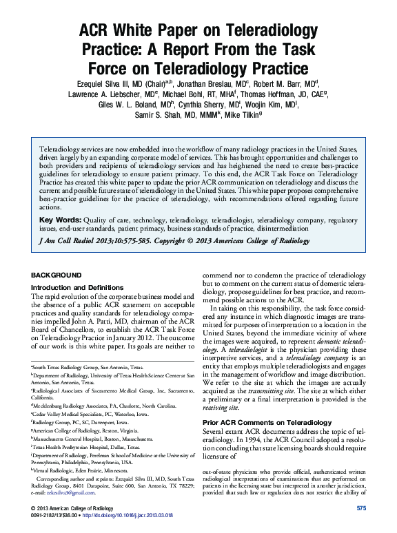 (PDF) ACR White Paper on Teleradiology Practice: A Report From the Task ...
