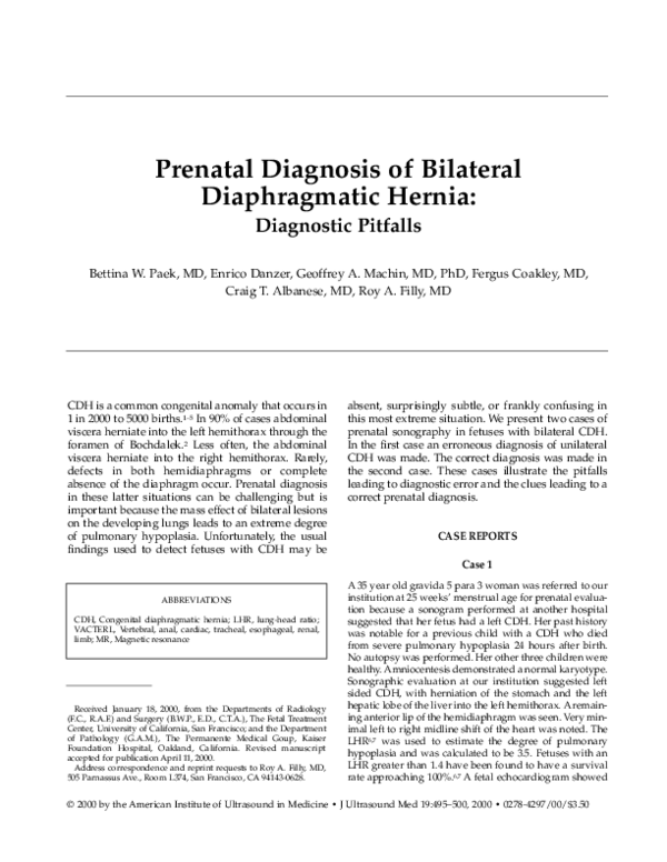 (PDF) Prenatal diagnosis of bilateral diaphragmatic hernia by fetal ...