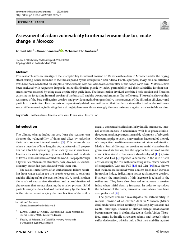 (PDF) Assessment of a dam vulnerability to internal erosion due to ...