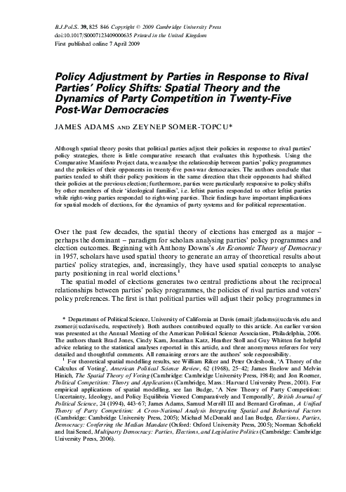 (PDF) Policy Adjustment by Parties in Response to Rival Parties’ Policy ...