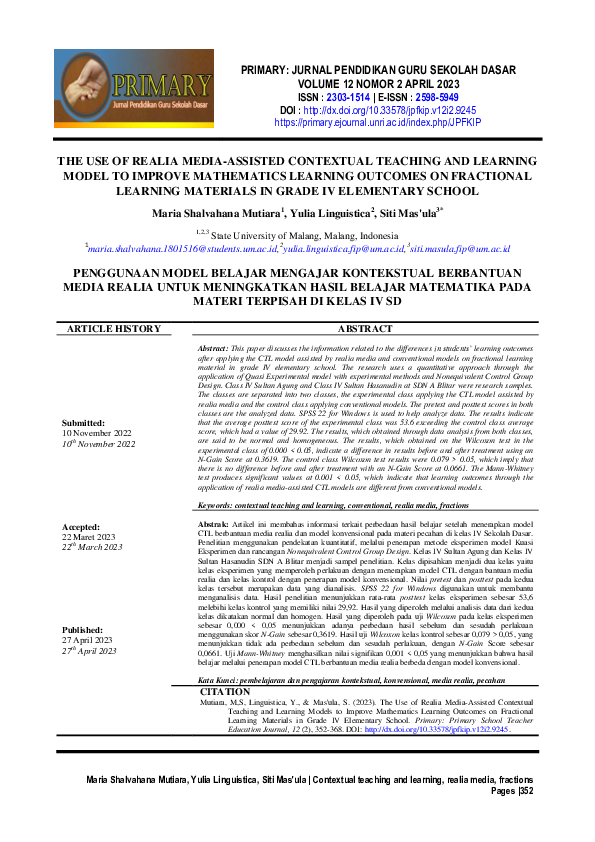 (PDF) The Use of Realia Media-Assisted Contextual Teaching and Learning ...