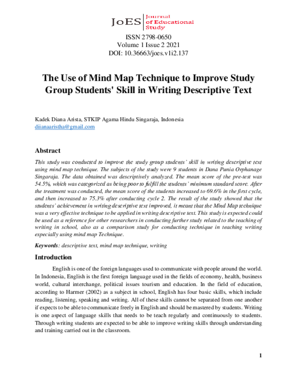 (PDF) The Use of Mind Map Technique to Improve Study Group Students' Skill in Writing ...