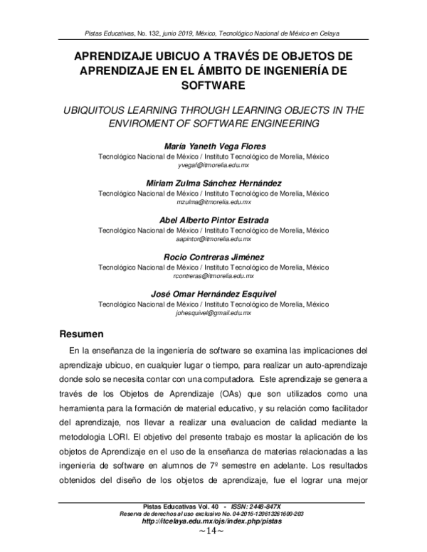 (PDF) Aprendizaje Ubicuo Atraves De Objetos De Aprendizaje en El Ambito De Ingenieria De ...