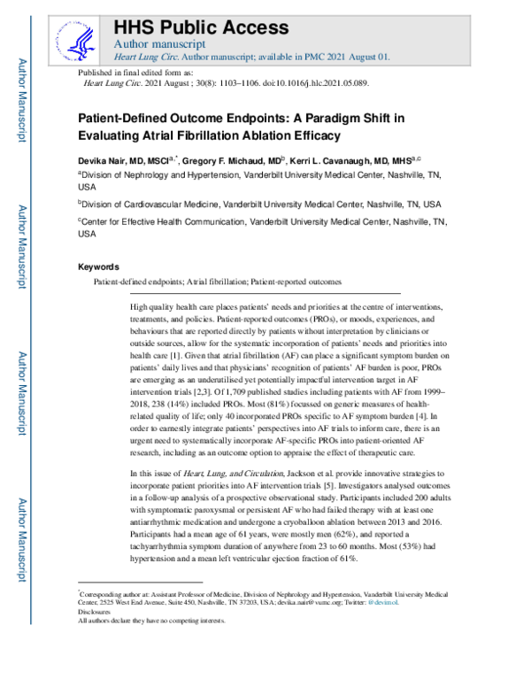 (PDF) Patient-Defined Outcome Endpoints: A Paradigm Shift in Evaluating ...
