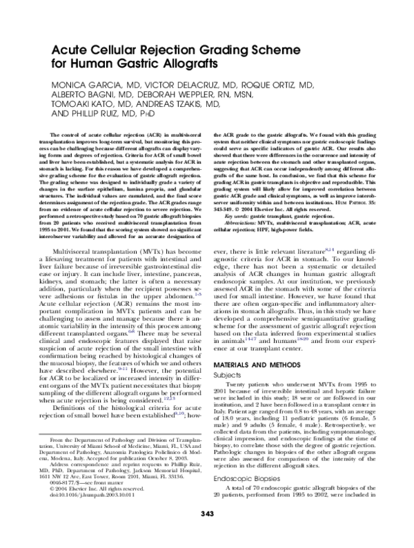 (PDF) Acute cellular rejection grading scheme for human gastric allografts